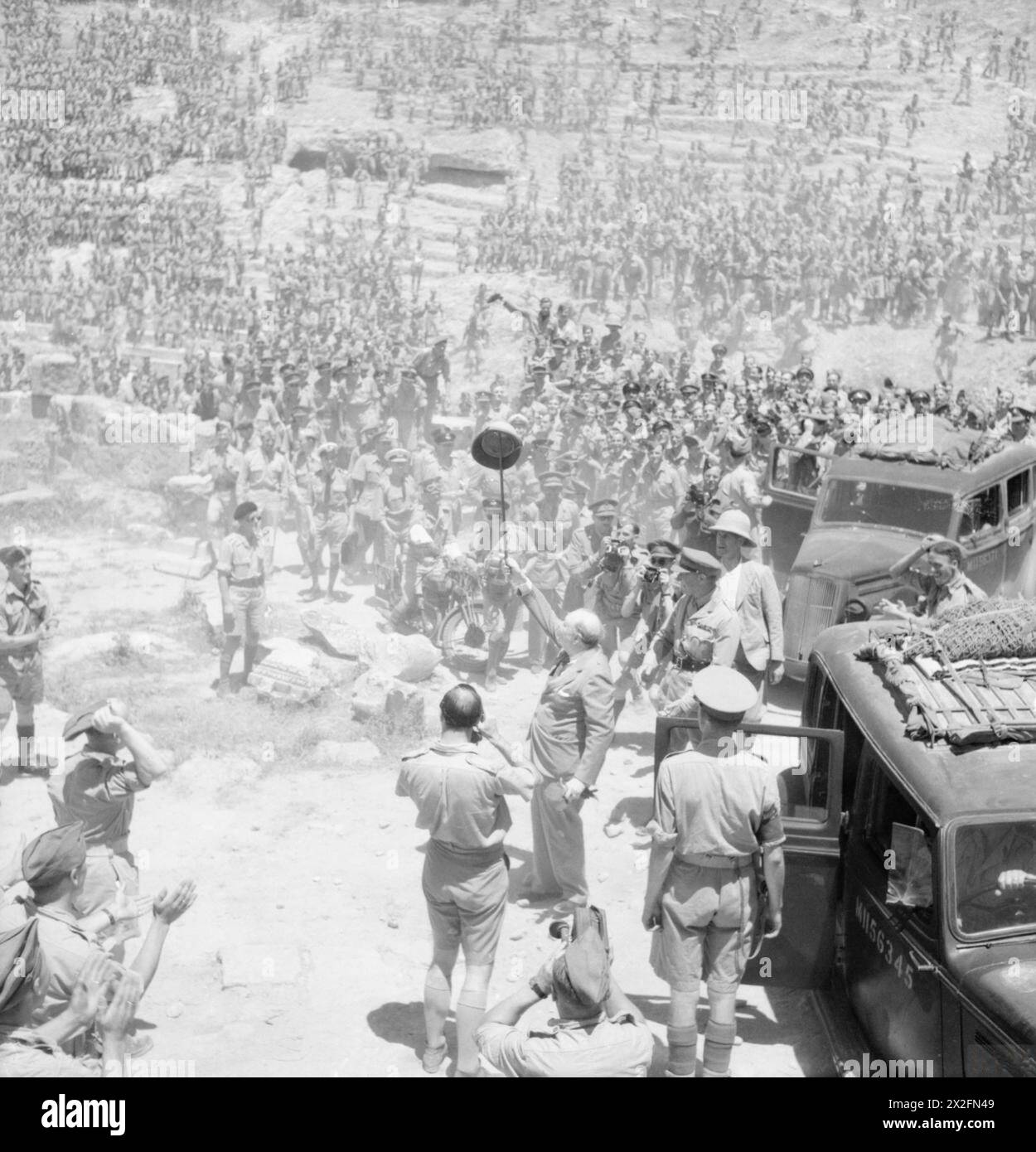 Prime Minister Winston Churchill addresses troops in Carthage, Tunisia ...