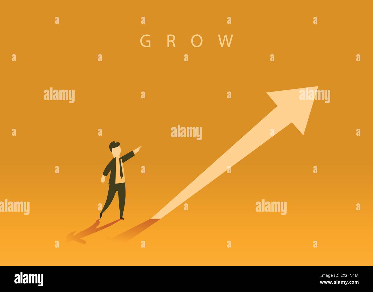 Concept of business growth with an upward arrow and a businessman ...