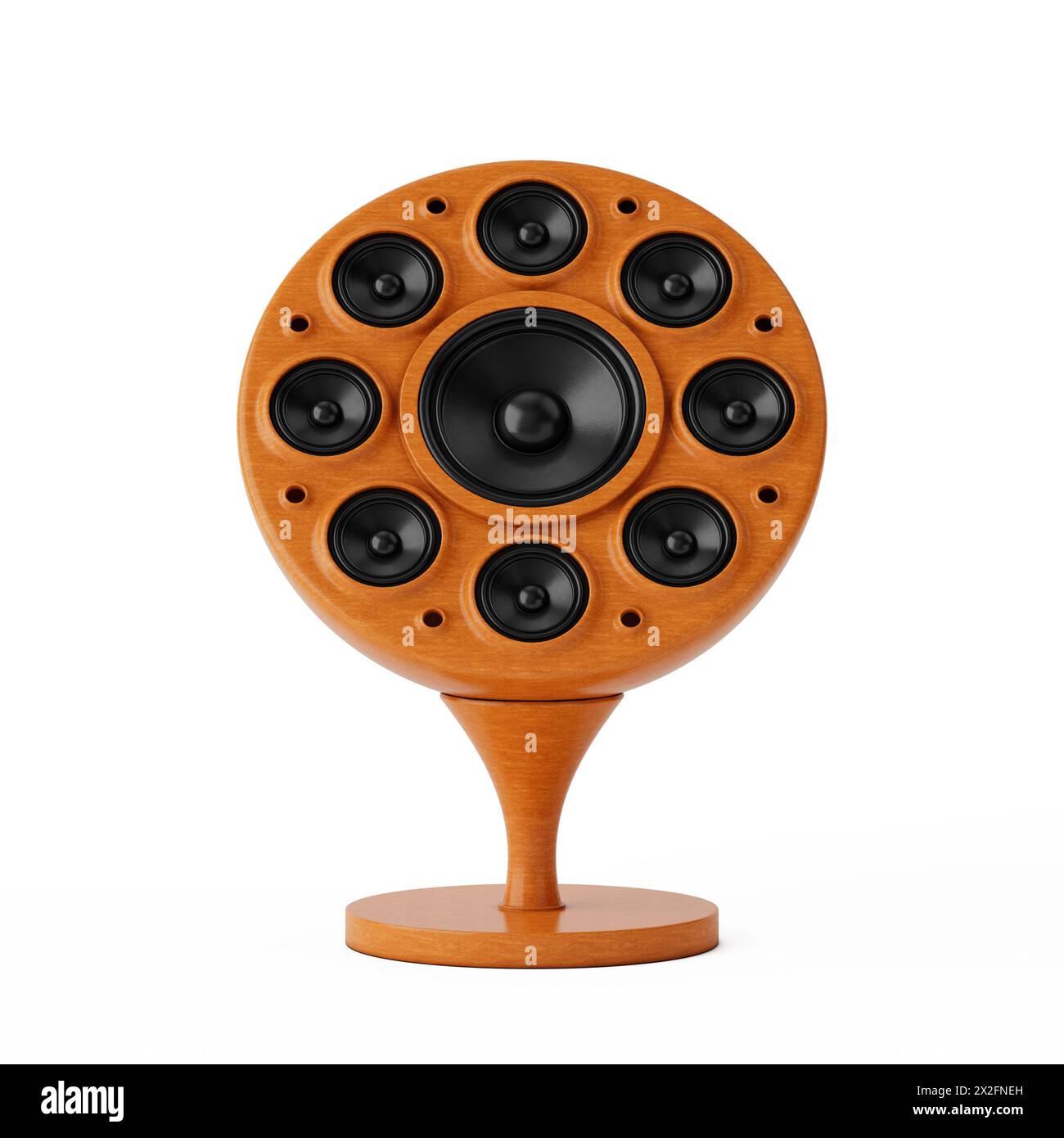 Abstract Many Speakers Wooden Music Mobile System on a white background ...