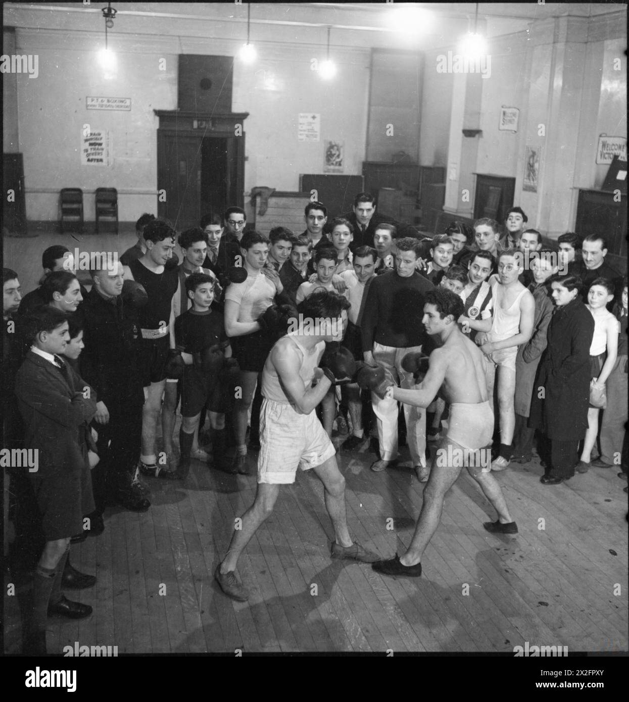 Photograph shows Jack Herskovitch and Myer Segal boxing at the Bernhard ...