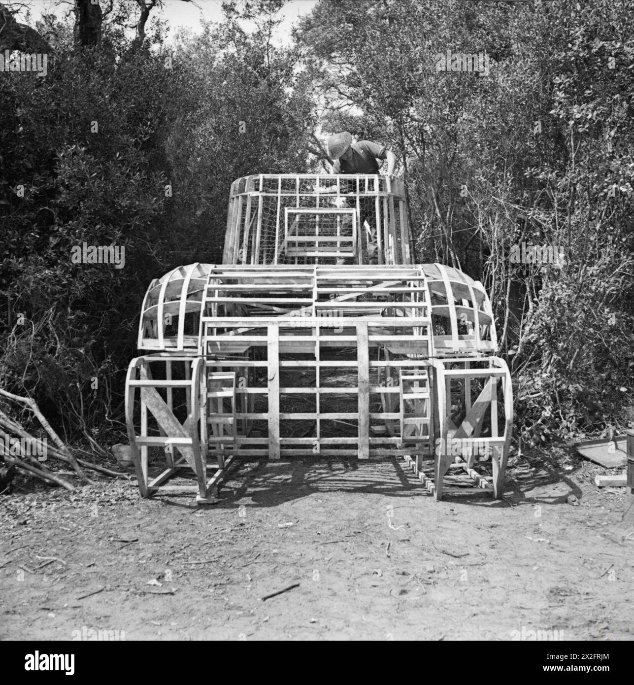 A dummy Sherman tank is being constructed by 6 Field Park Company ...