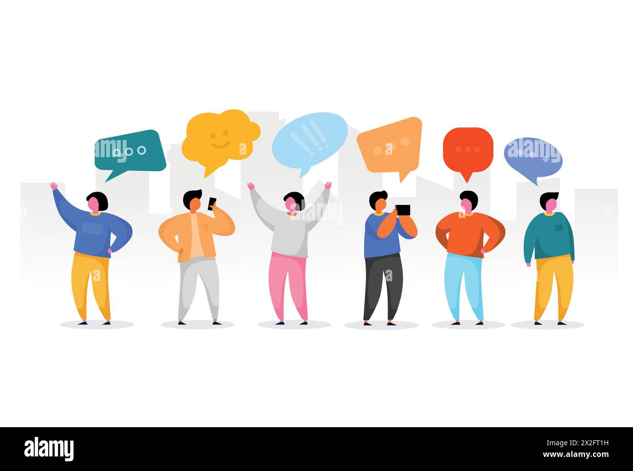 Social Network Template. Group of Young People Characters Chatting and ...