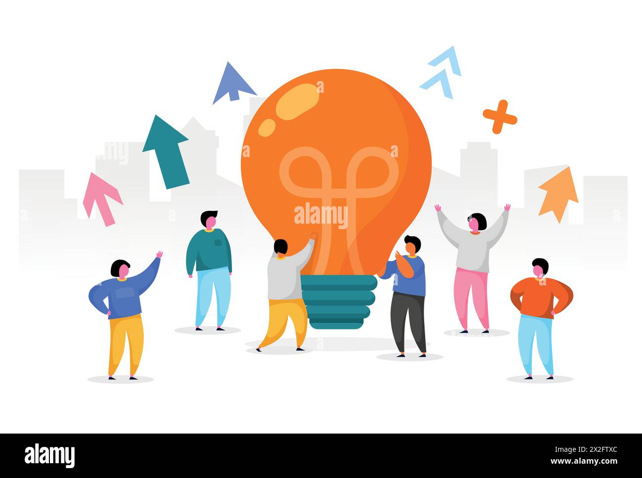 Flat People with Big Light Bulb Idea. Innovation, Brainstorming ...