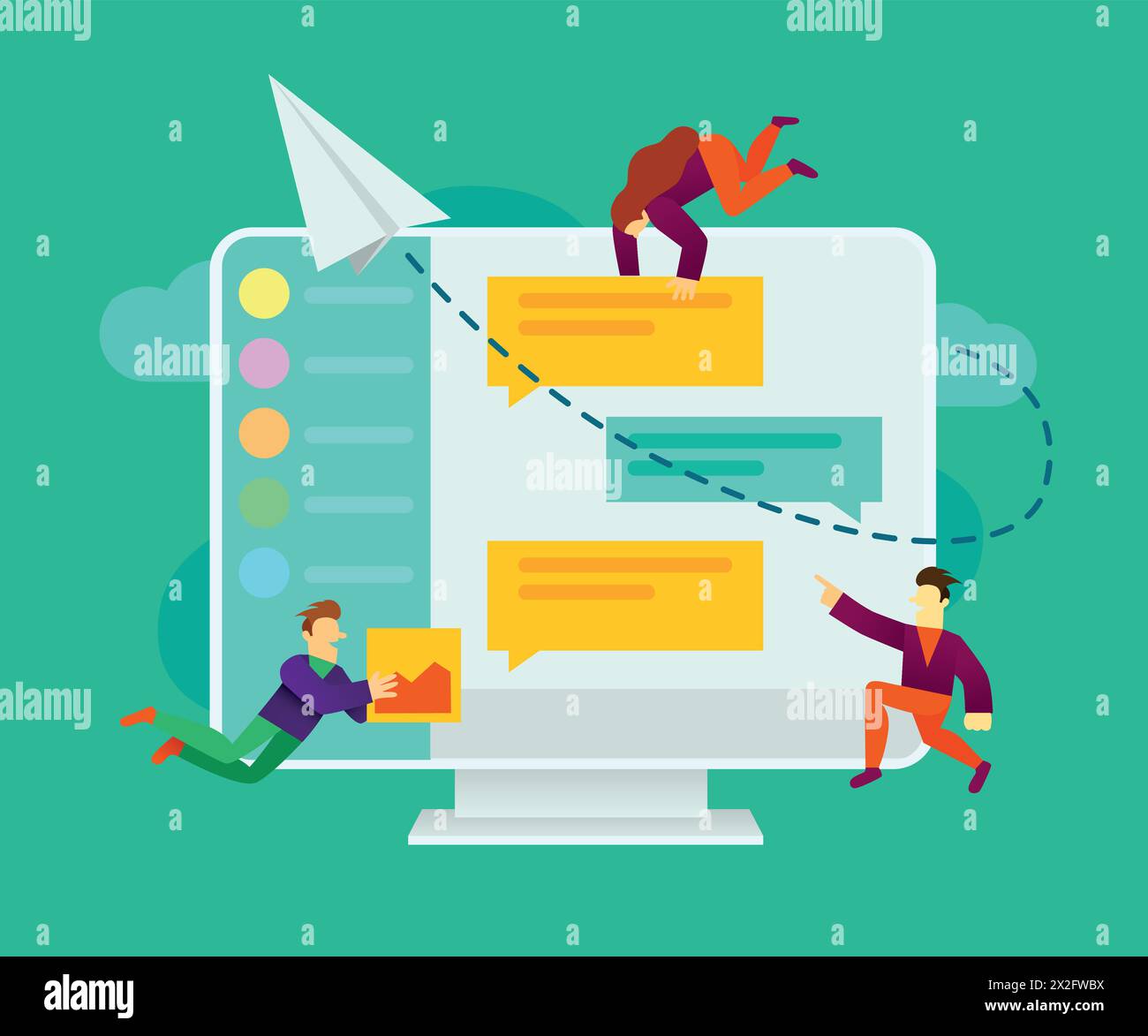 Group of small people doin conversation on social media or online chat ...