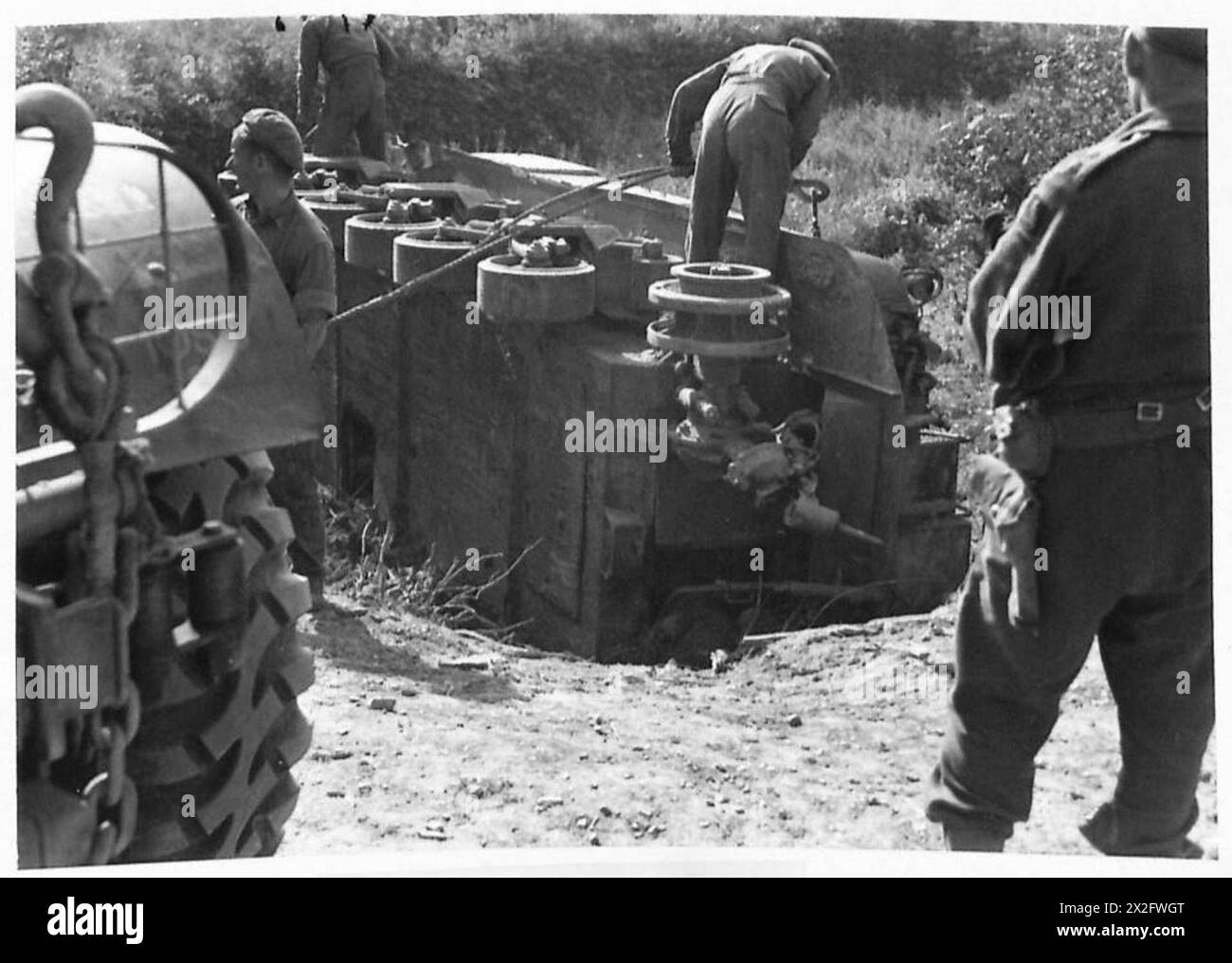 Photograph showing a British Army tank recovery unit in Normandy at ...