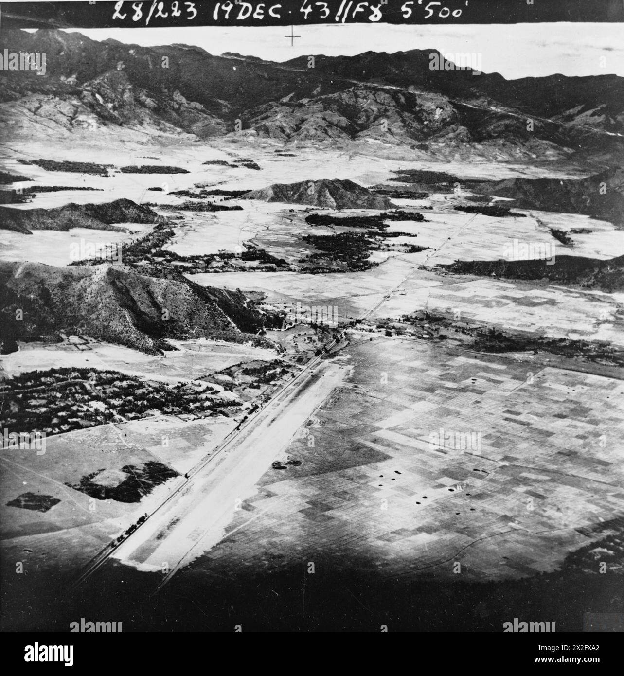 A low aerial view of the Imphal area in Burma during the Battle of ...