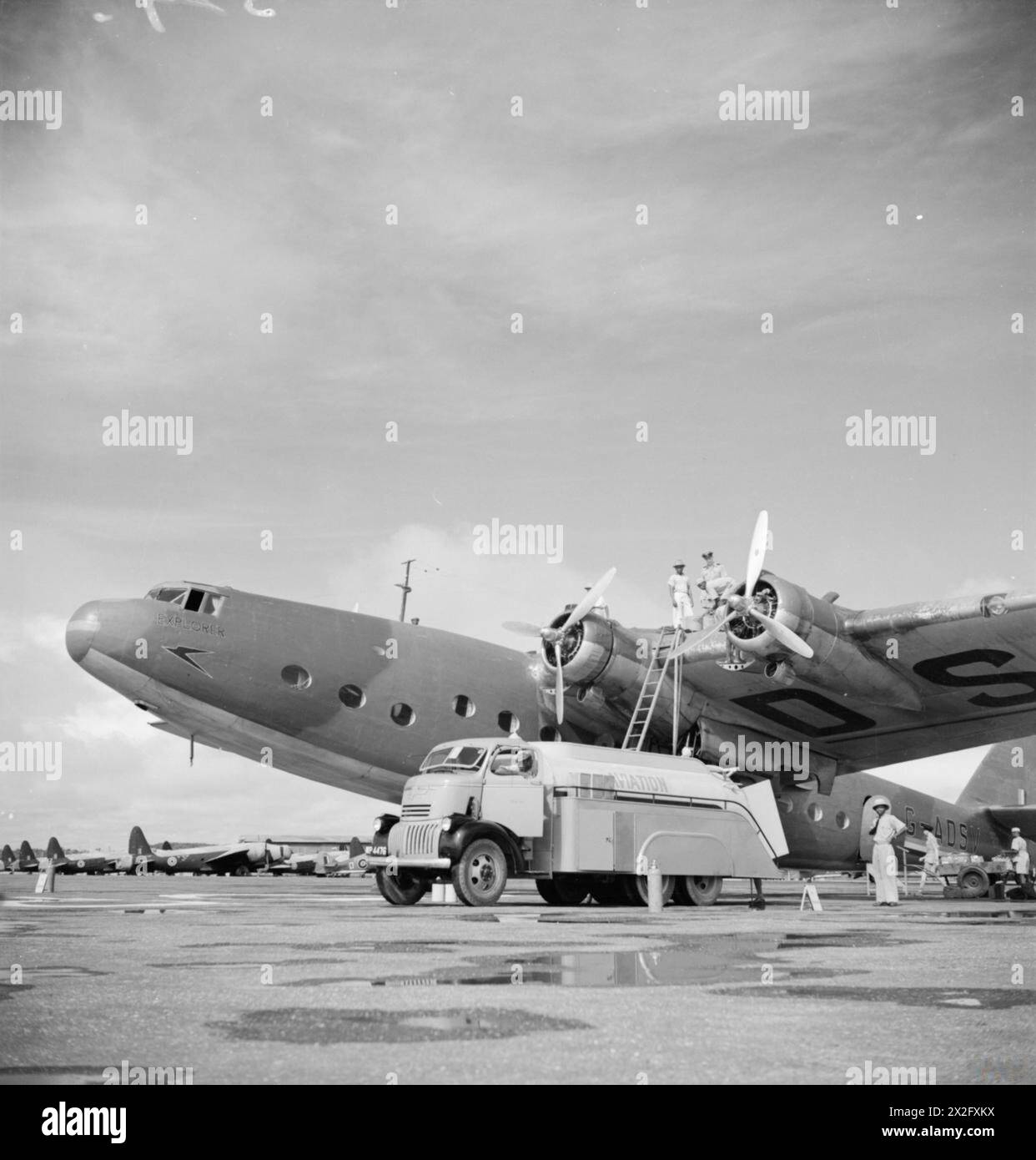 An Armstrong Whitworth Explorer Mark II, G-ADSV, of BOAC is refuelled ...