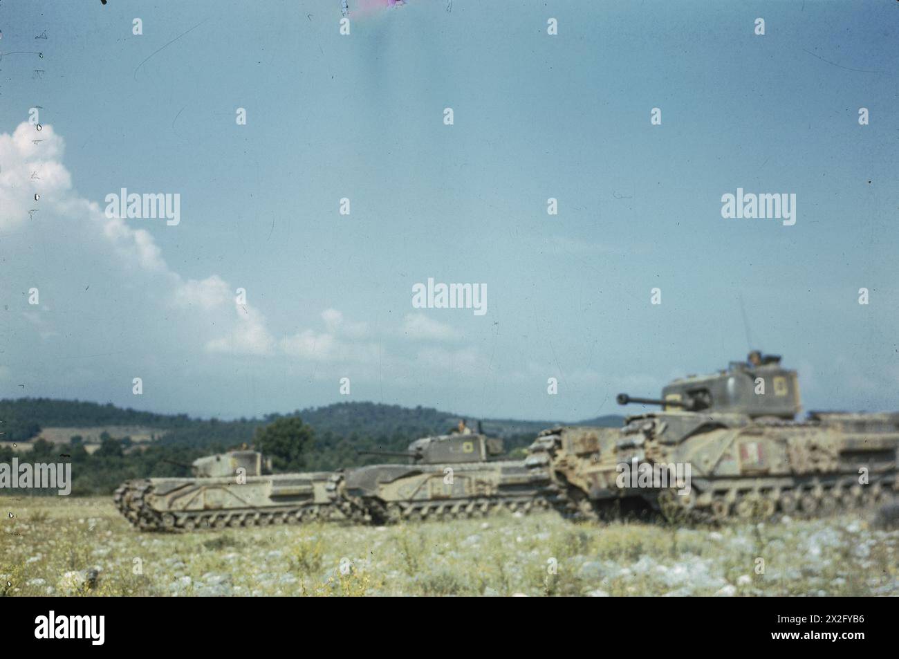 Churchill tanks of 'B' Squadron, 51st Royal Tank Regiment, advance ...