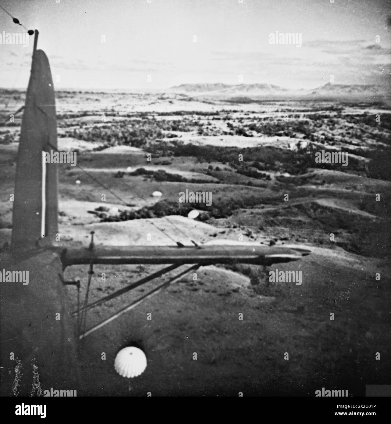 Aerial photographs show paratroops dropping east of the Police Post in ...