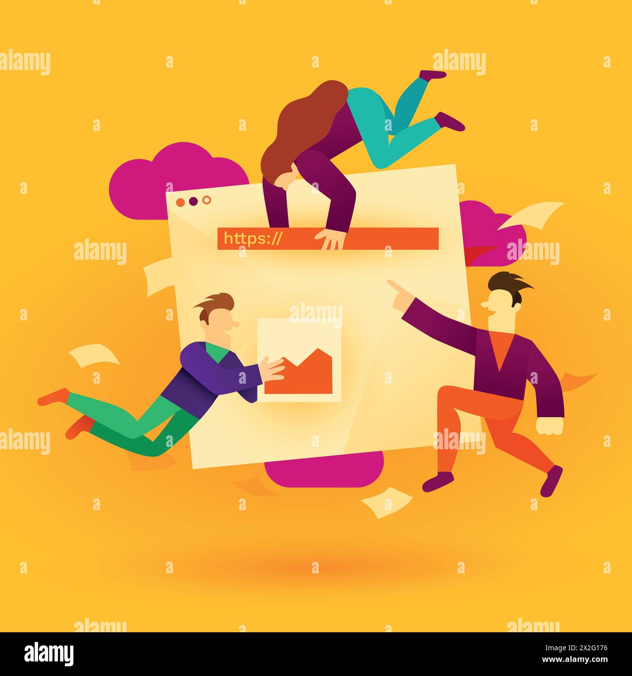 Site development illustration. Cartoon people building apps and web ...