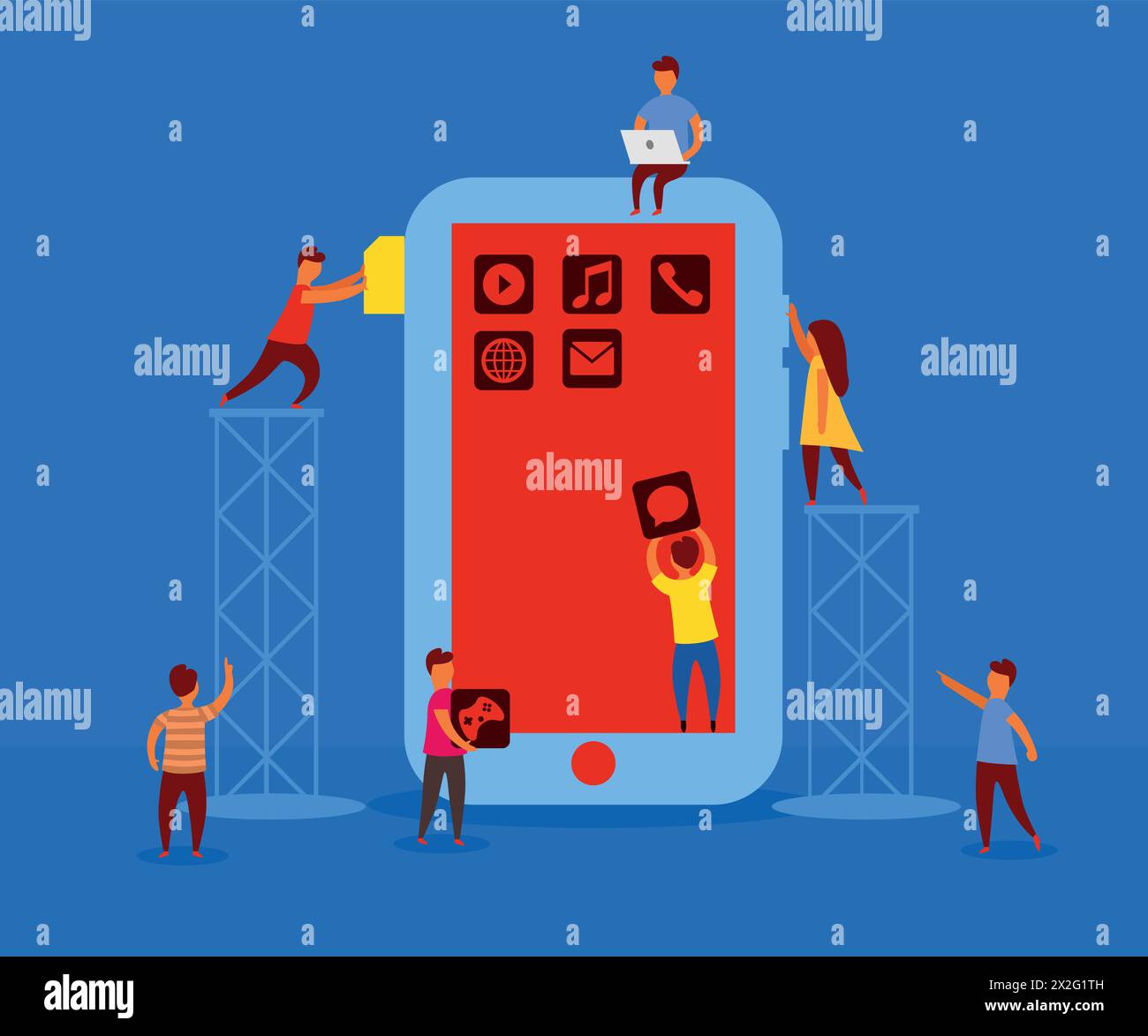 Small people character decorated mobile technology. Mobile development ...