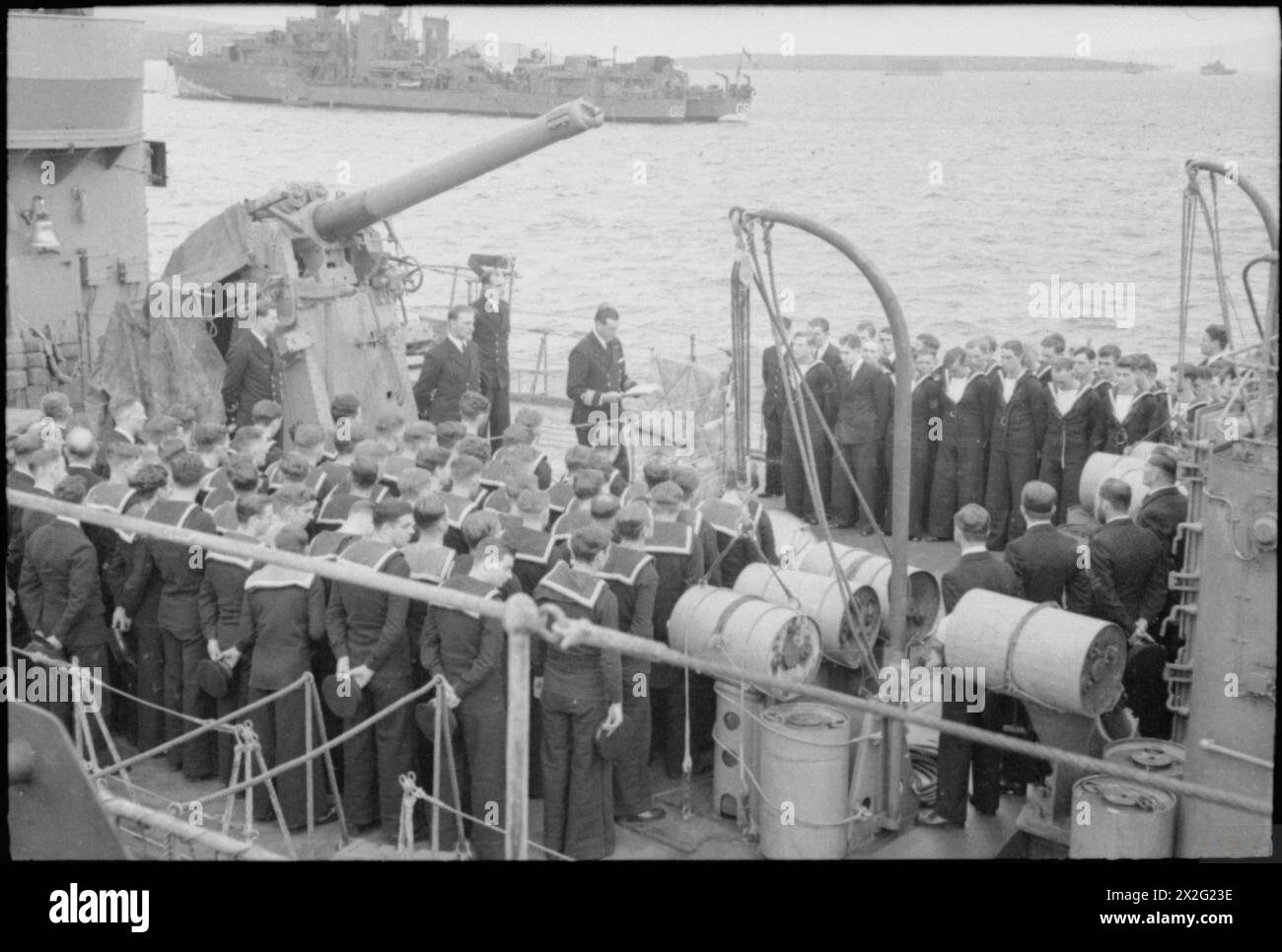 The Captain conducts a divine service aboard HMS Javelin, with a 4.7 ...