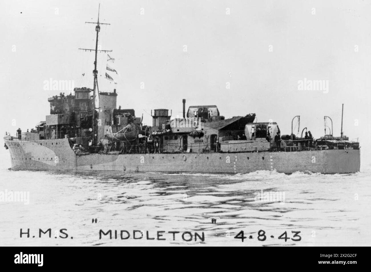 HMS MIDDLETON. 12 OCTOBER 1943. - Three quarters starboard view from ...