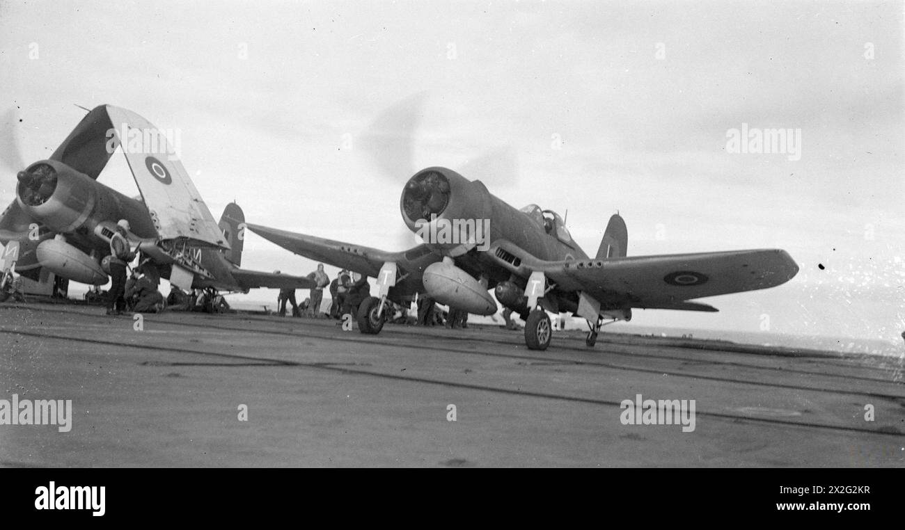 A Chance-Vought Corsair fighter carrying a bomb taking off from the ...