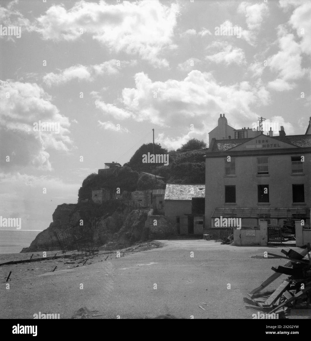 In September 1944, the Torcross Hotel on Slapton Sands, Devon, stands ...
