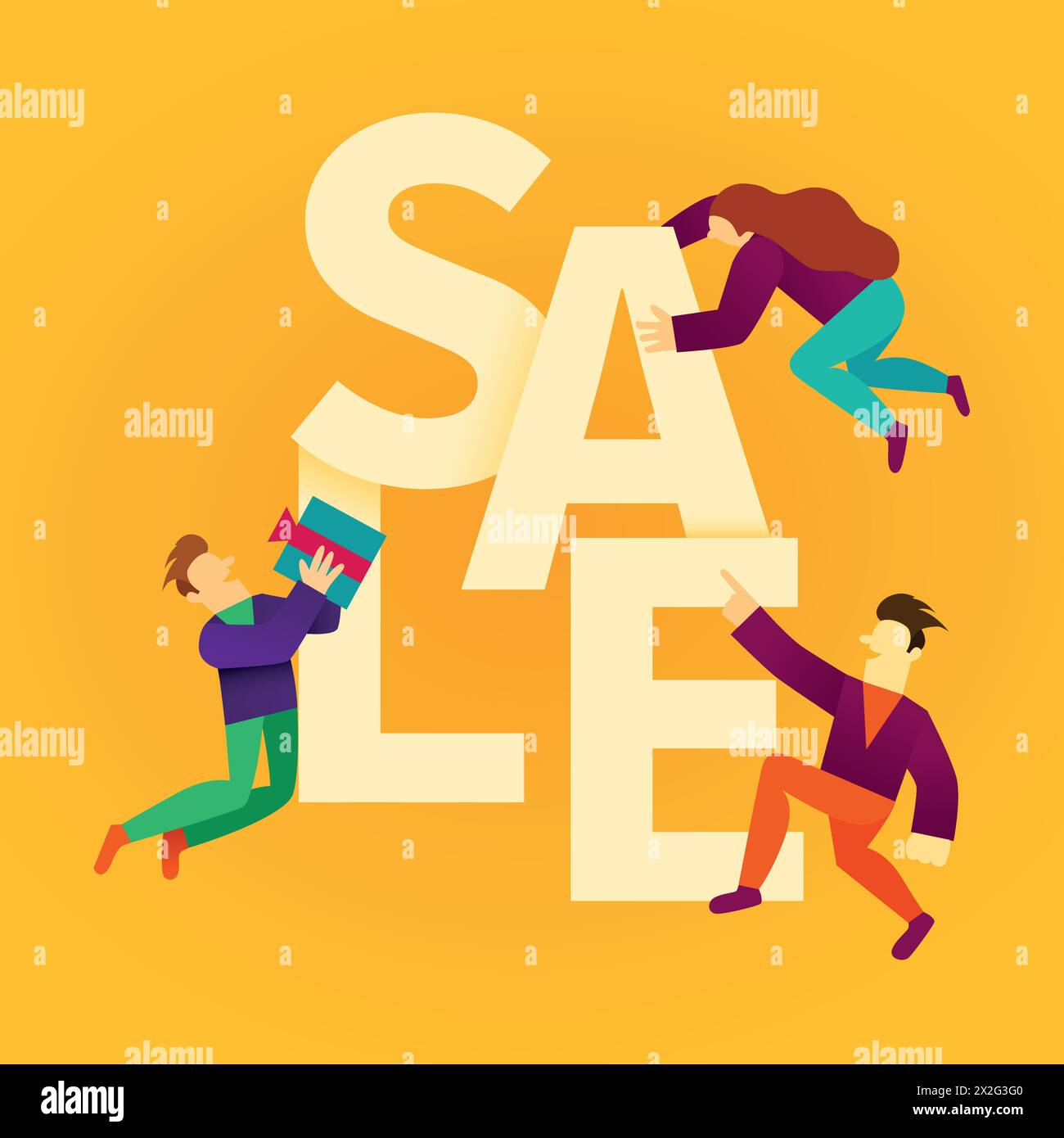 Cartoon people with big sale sign. Sale banner. Vector illustration ...