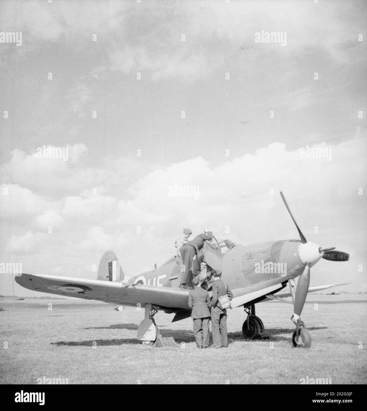 At Duxford, Cambridgeshire, a Bell Airacobra Mark I of No. 601 Squadron ...
