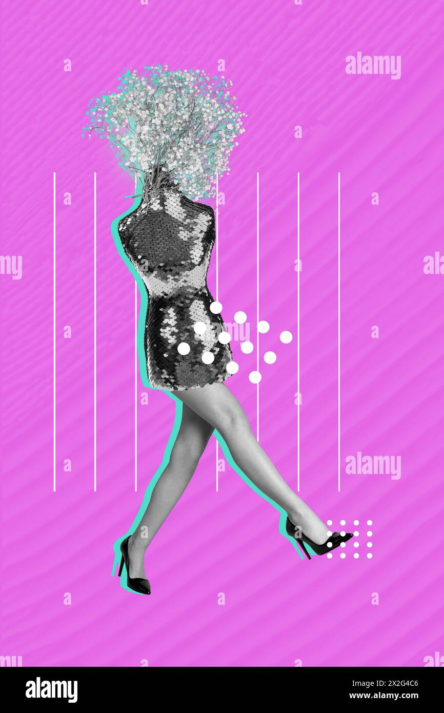 Sketch image composite trend artwork 3D photo collage of attractive ...