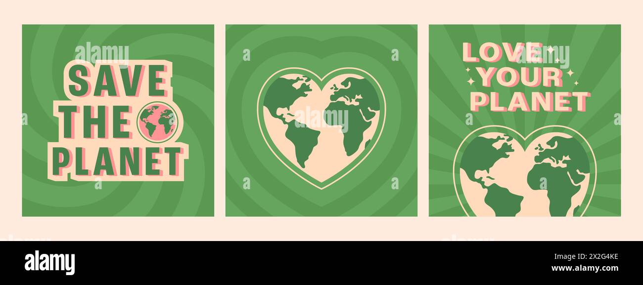 Ecology square poster templates in flat style. Save the planet and love ...