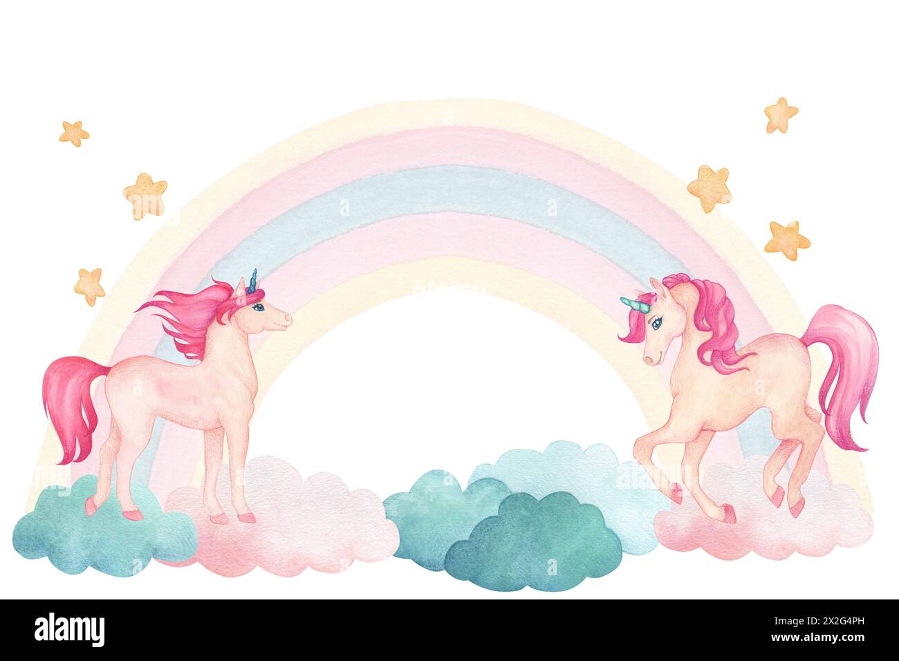 Watercolor rectangular frame with illustration of cute cartoon ...