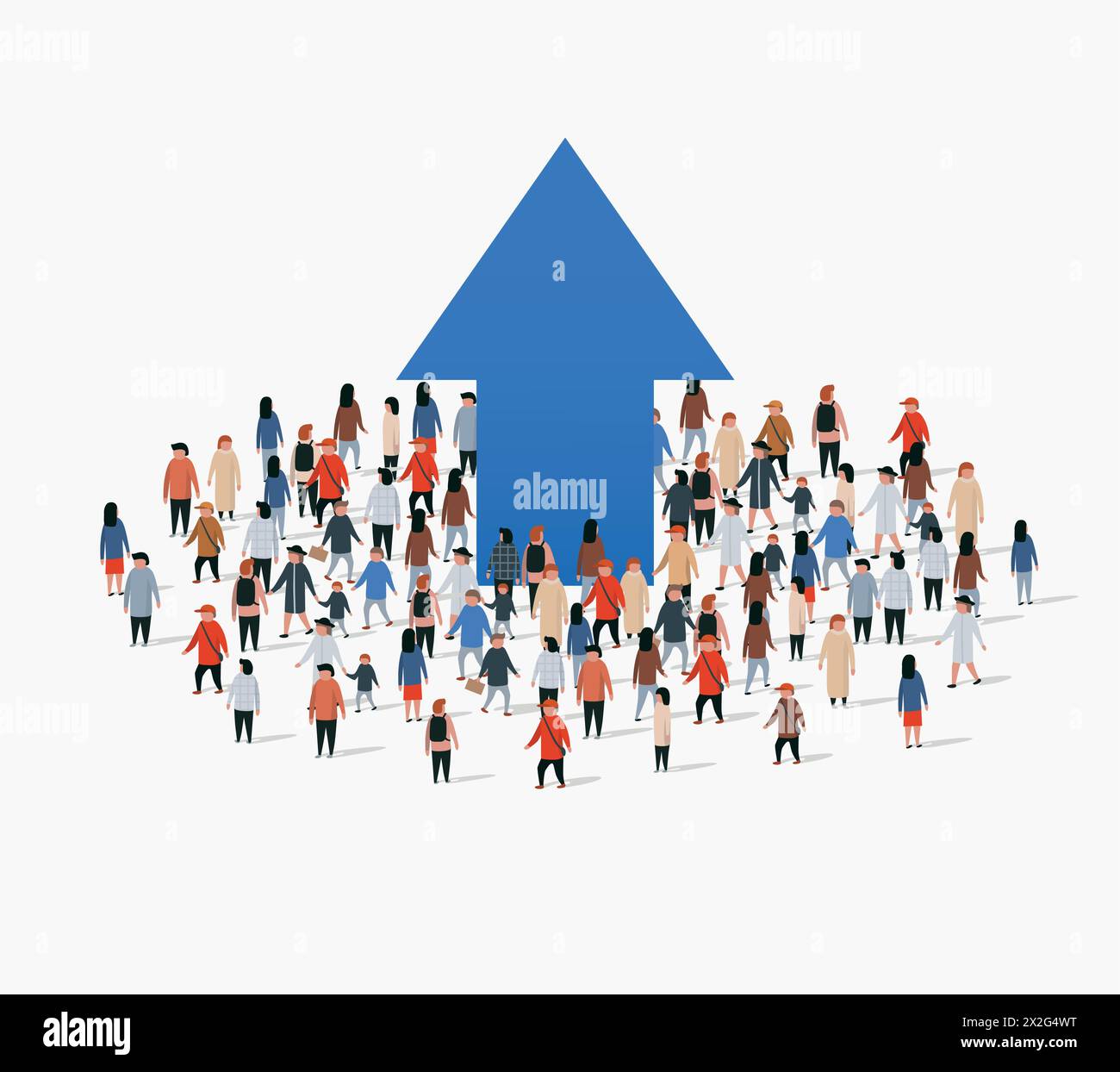 Growth chart and progress in people crowd. Vector illustration Stock ...
