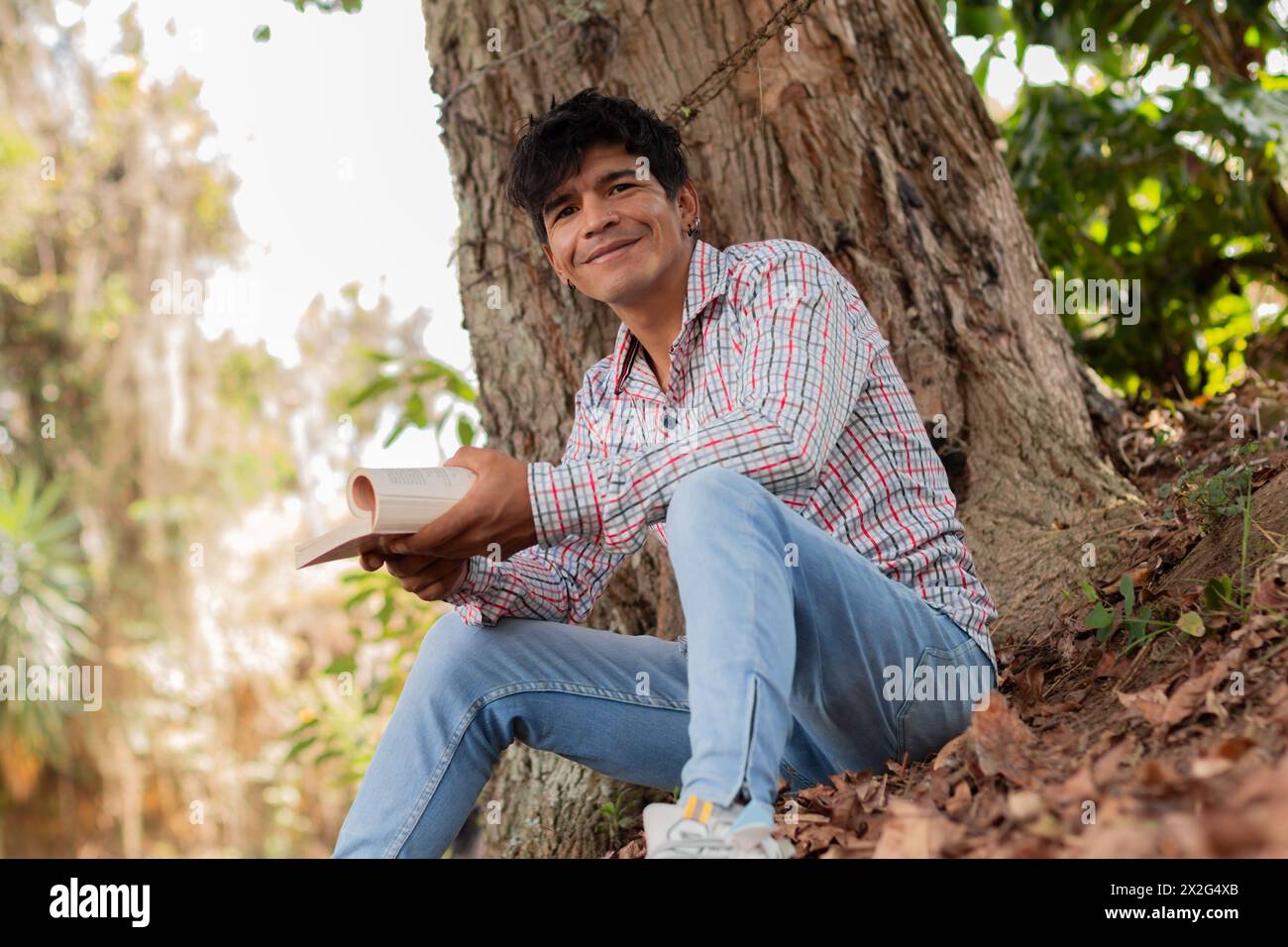 Man sitting under tree reading hi-res stock photography and images - Alamy