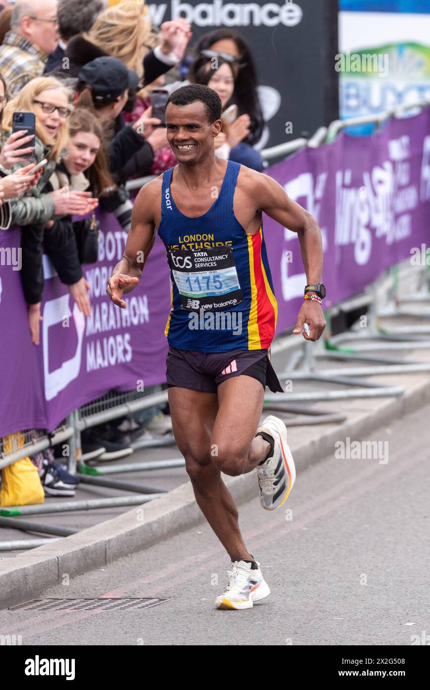 Seyfu Jamaal competing in the TCS London Marathon 2024 passing through ...