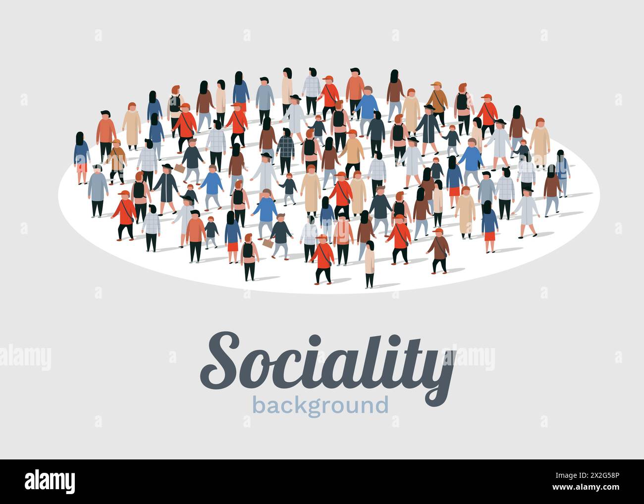 Template for advertising brochure with people crowd in shape of circle ...