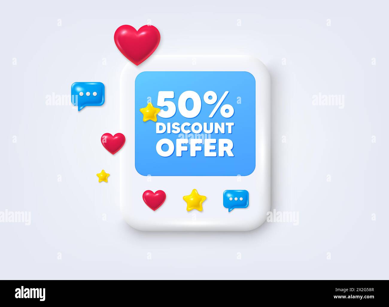 50 percent discount. Sale offer price sign. Social media post 3d frame ...