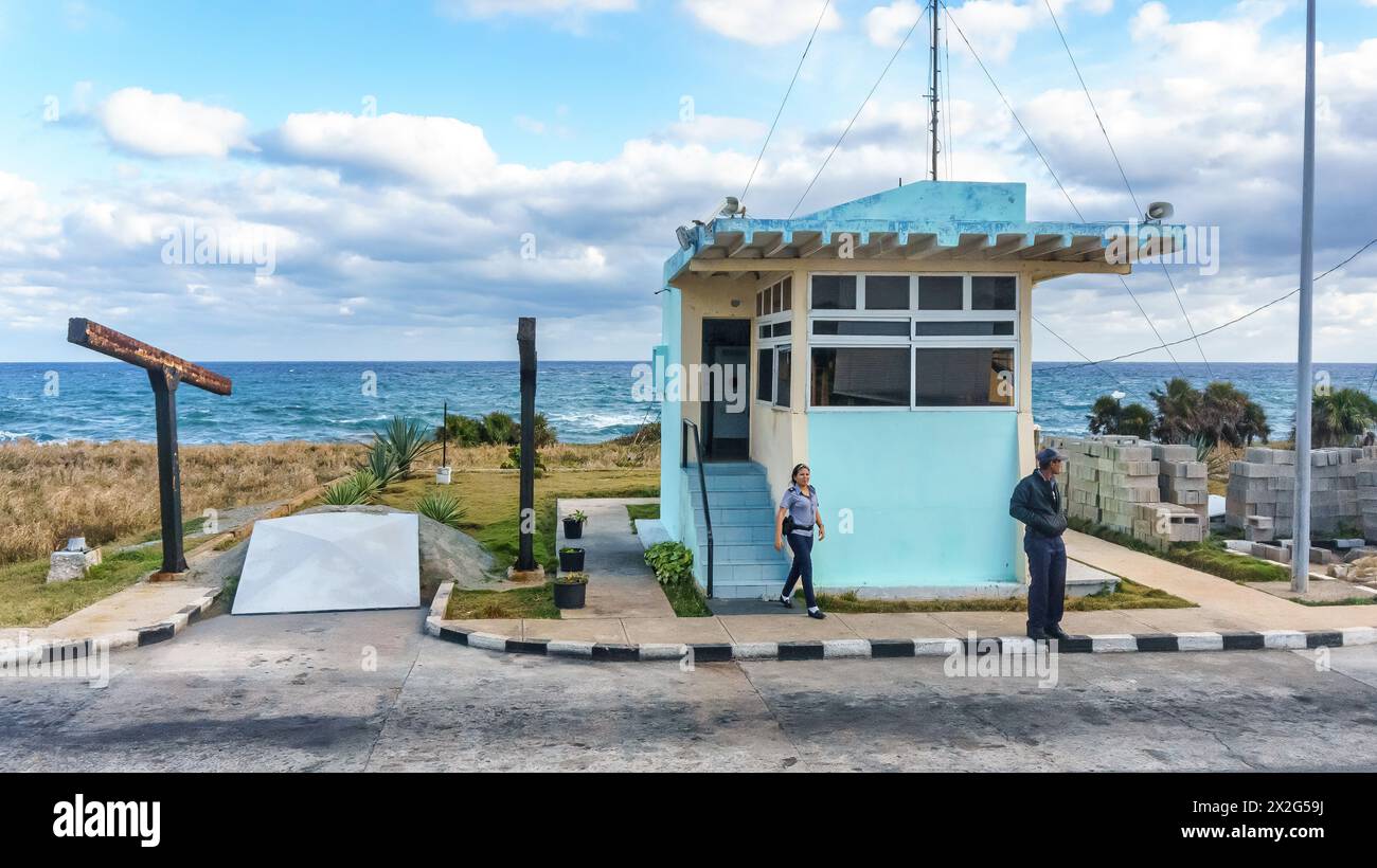 Cuban police officers in Control Point building, Havana, Cuba Stock ...