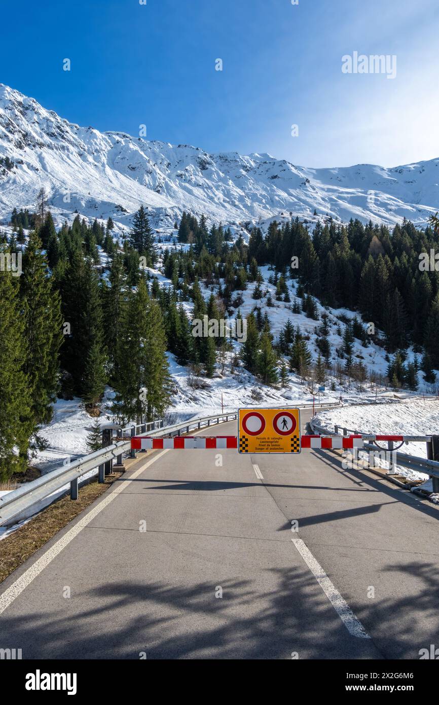 Barrier on the road of the Lukmanier mountain pass in Switzerland ...