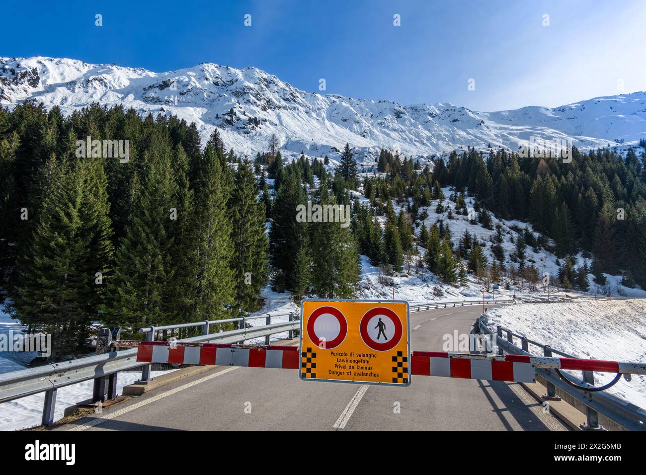 Barrier on the road of the Lukmanier mountain pass in Switzerland ...