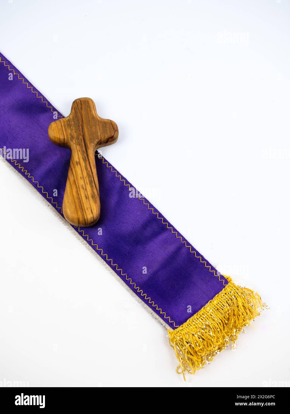 Purple violet priests stole with a cross, white background Stock Photo ...