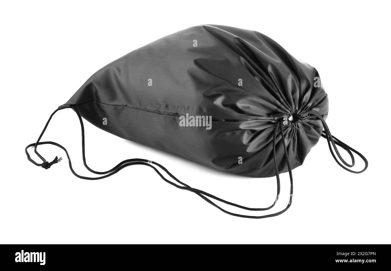One black drawstring bag isolated on white Stock Photo - Alamy