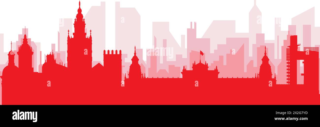Red panoramic city skyline poster of SEVILLE, SPAIN Stock Vector Image ...