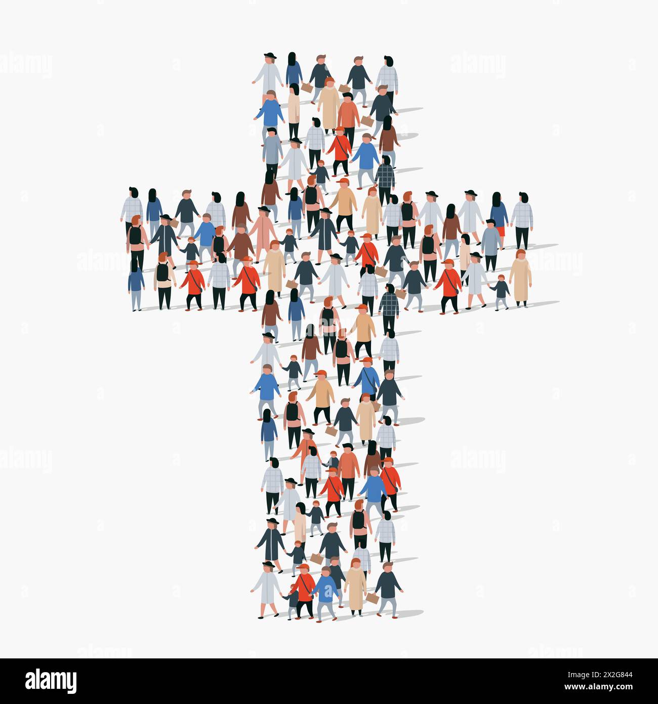 Large group of people in form of christian cross. Church concept Stock ...