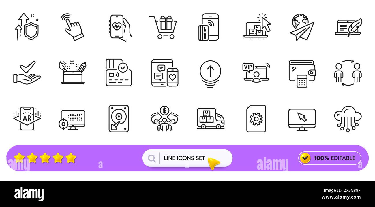 Internet, Contactless payment and Cursor line icons for web app. Pictogram icon. Line icons ...