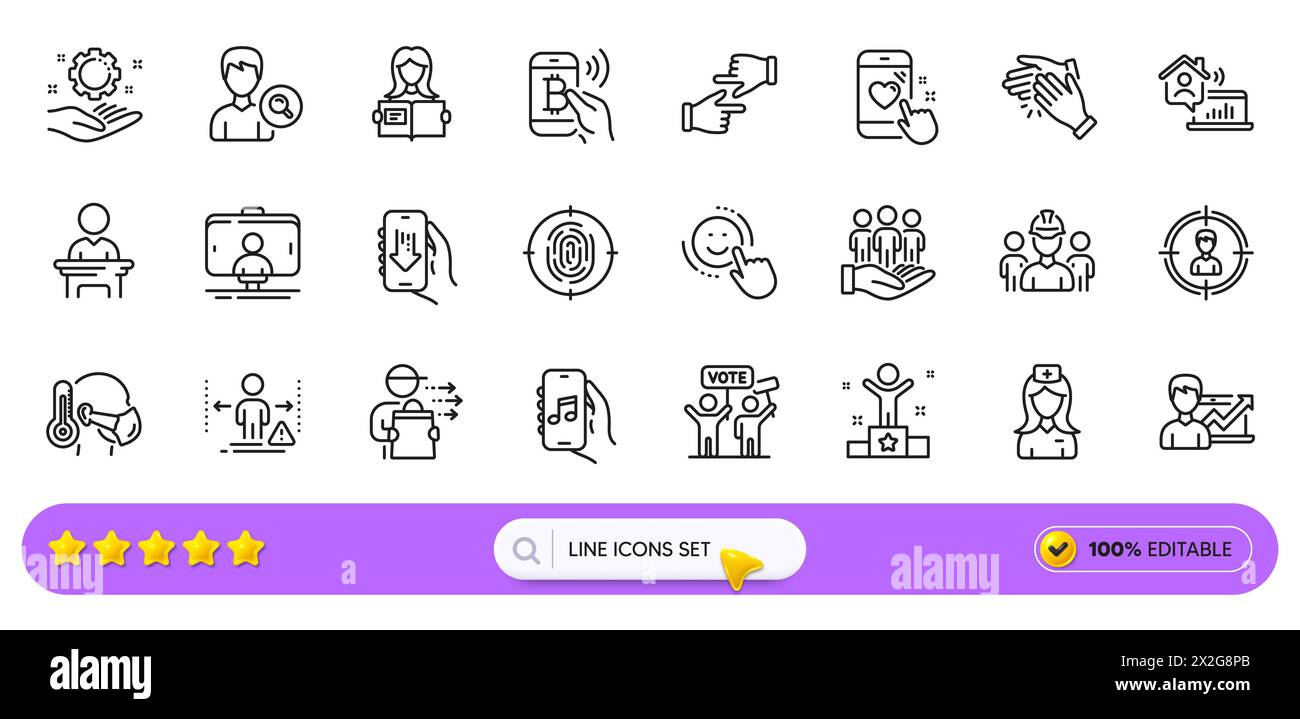 Download App Fingerprint And Employee Hand Line Icons For Web App Pictogram Icon Line Icons