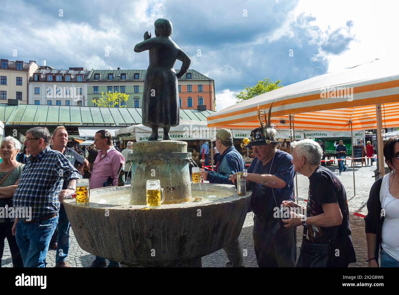 Munich, Germany, Crowd People, Drinking Beer at Public Farmers Market ...