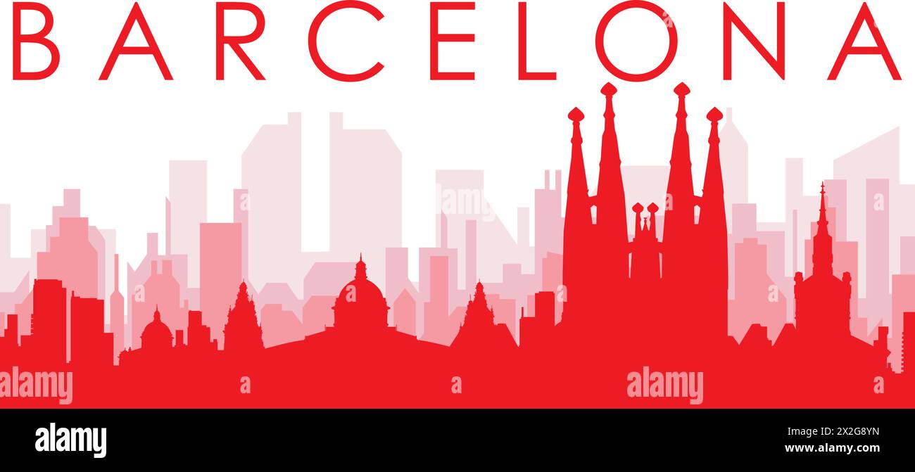 Red panoramic city skyline poster of BARCELONA, SPAIN Stock Vector ...