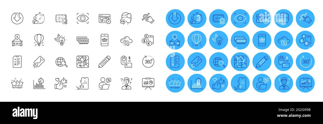 Touchscreen gesture, Ram and Interview line icons pack. For web app. Color icon buttons. Vector ...
