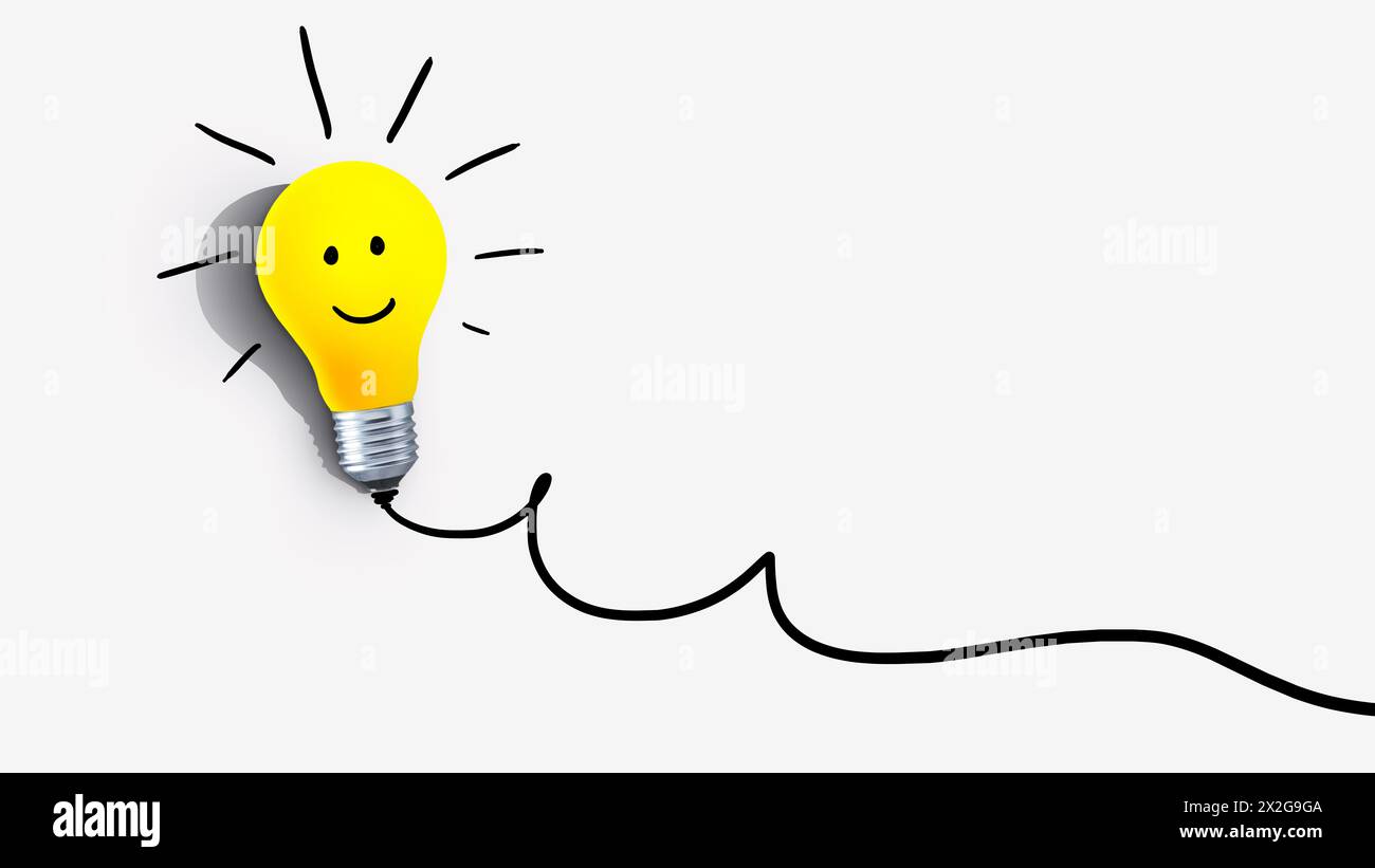 Creative Yellow Happy Light Bulb Smile With Shadow Burns, Concept ...