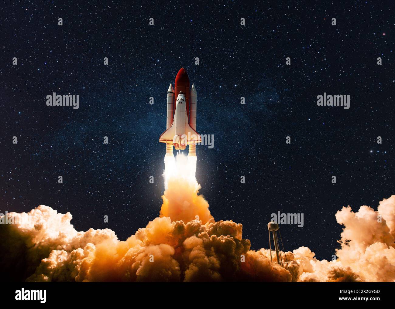 New Ship Rocket Shuttle Flies To Moon. Spaceship Lift Off Into The ...