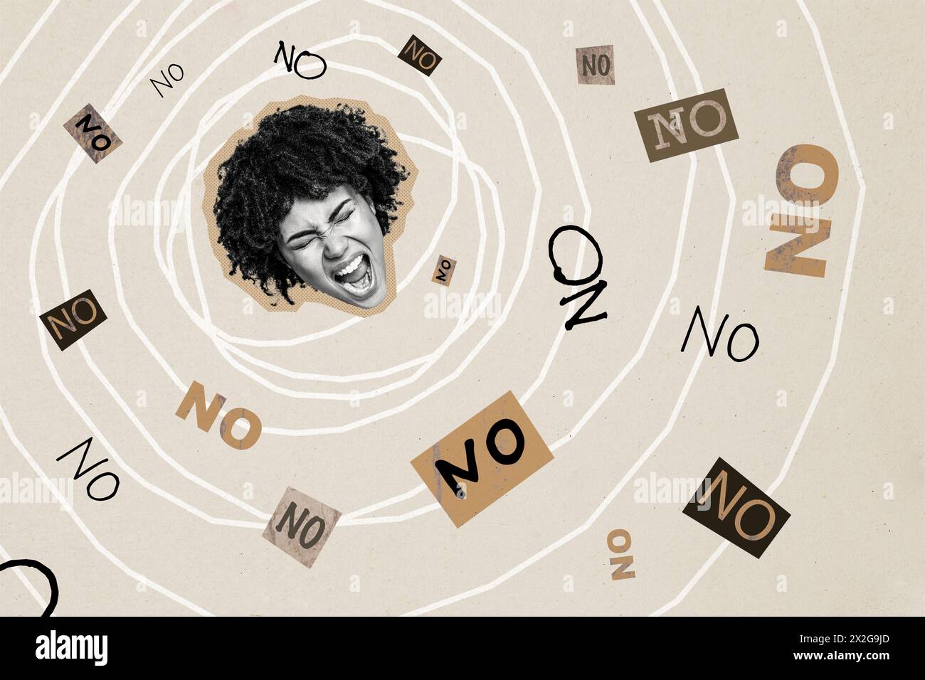 Composite photo collage of upset angry american girl scream refuse ...