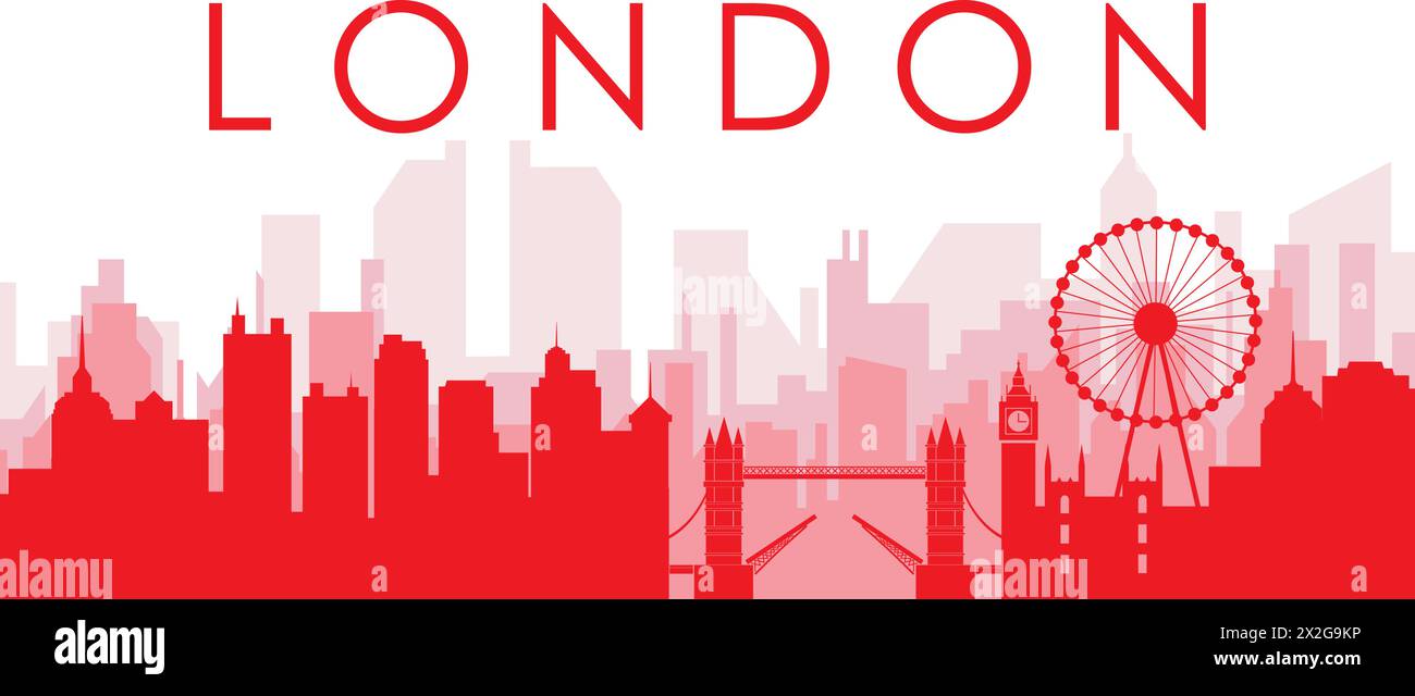 Red panoramic city skyline poster of LONDON, UNITED KINGDOM Stock ...