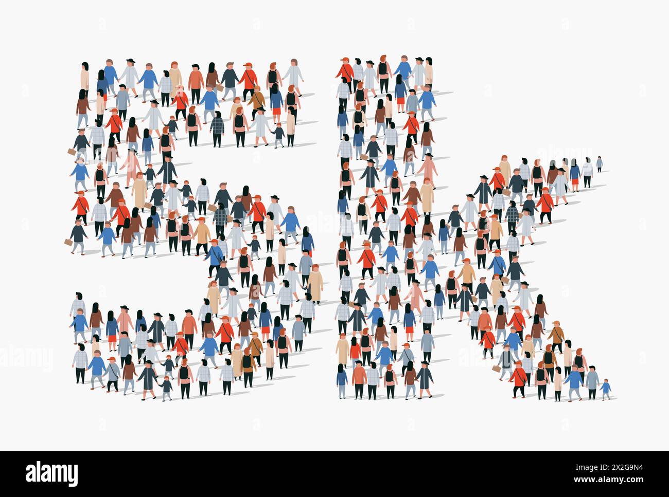 Group of people in form of 5k sign. Five thousand followers. Vector ...