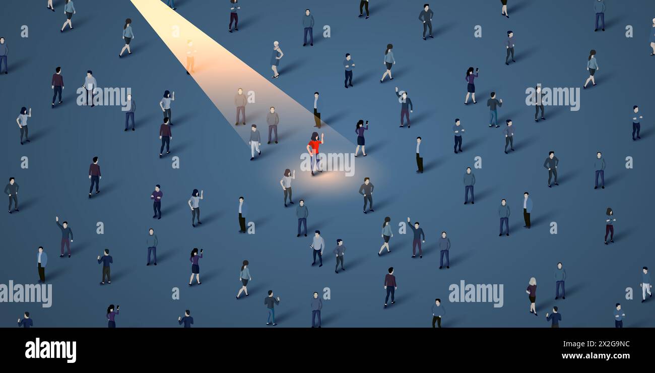 Unique person in a crowd. HR and recruitment concept. Vector ...