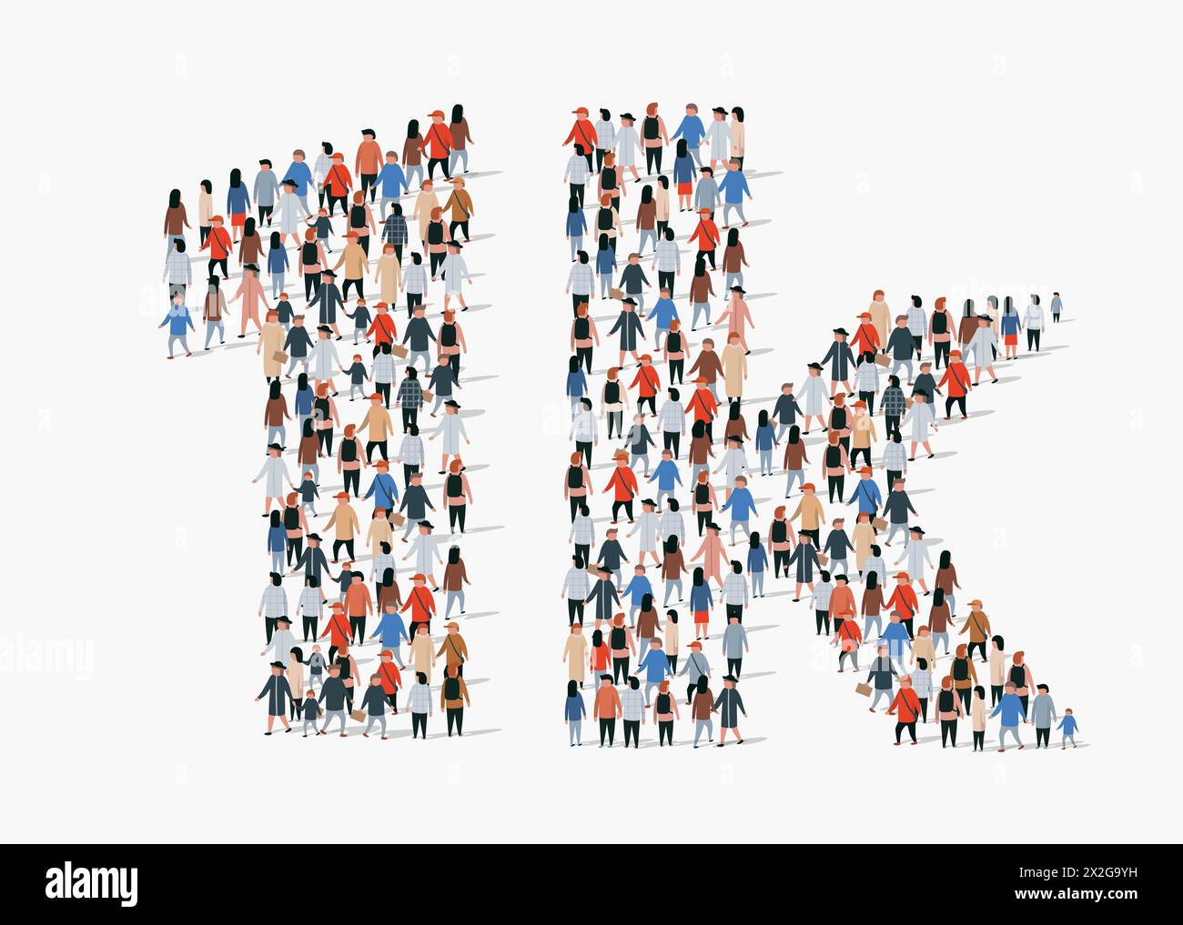 Group of people in form of 1k sign. One thousand followers. Vector ...