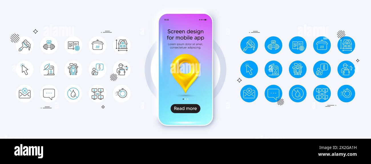 Reject mail, Food delivery and Fast recovery line icons. For web app, printing Vector Stock ...