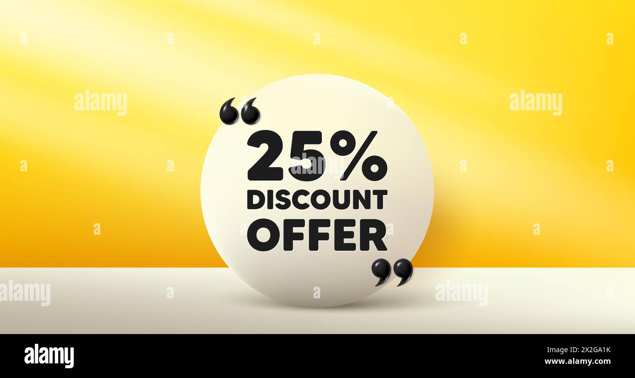 25 percent discount. Sale offer price sign. Circle frame, product stage ...